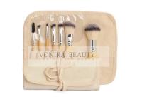 China Eco Bamboo Mini Cosmetic Brush Set with Natural Gunny Brush Roll for sale