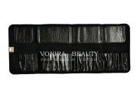 China Vintage Leather Makeup Brush Roll Up Pouch Pen Pencil Case Cosmetic Bag Black for sale