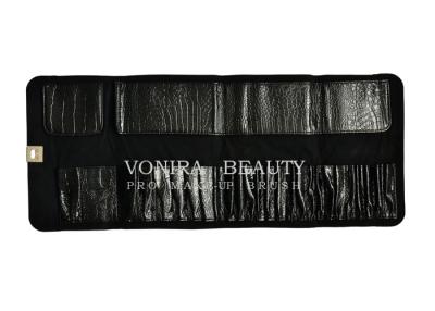 China Vintage Leather Makeup Brush Roll Up Pouch Pen Pencil Case Cosmetic Bag Black for sale