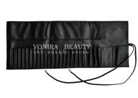 China Portable 26 Pockets Travel Makeup Brush Rolling Case Pouch Holder Cosmetic Bag Black Leather for sale