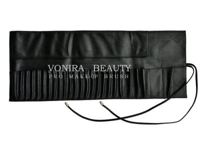 China Portable 26 Pockets Travel Makeup Brush Rolling Case Pouch Holder Cosmetic Bag Black Leather for sale