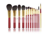 China Animal Hair Makeup Brushes With Classic Match Bright Red Handle And Gold Ferrule for sale
