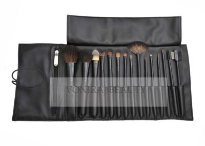 China 15Pcs Luxury Animal Natural Hair Makeup Brushes Set Black Brush Roll With Holder for sale