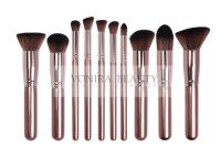China Shiny Brown Handle Face Mass Level Makeup Brushes Kit Synthetic Fiber for sale