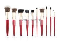 China Premium Prefessional Synthetic Makeup Brush Set With Shiny Red Handle for sale