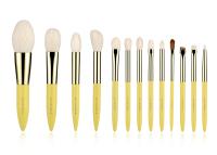 China Custom Professional 13 Pieces Gold Yellow Natural Goat Hair Makeup Brushes for sale
