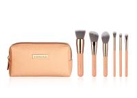 China Vonira Fashion Mini Travel Makeup Brush Set Rosy Pink Color With Zipper Case for sale