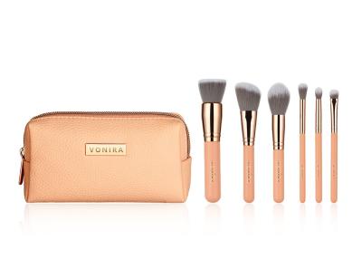 China Vonira Fashion Mini Travel Makeup Brush Set Rosy Pink Color With Zipper Case for sale