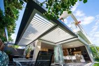 China Durable Powder Coated Aluminium Pergola with 5-Year Warranty and Automatic Louver Roof System for sale