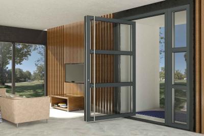 China Slim Frame Custom Aluminium Pivot Doors with Double Glazing and 5-Year Warranty - Modern Design for sale