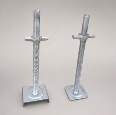 China Fully Threaded Galvanized Steel Scaffolding Base Jack Square Base Plate Heavy Duty Adjustable Screw Jack Leveling Jack for sale