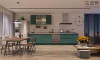 China Pine Green Single-Line Kitchen Cabinet with Quartz Countertop for sale