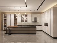 China White Stainless Steel Kitchen Cabinets with Dark Wood Accents and Island for sale