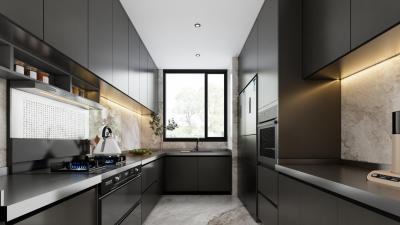 China Matte Black U-Shaped Stainless Steel Kitchen Cabinets for sale