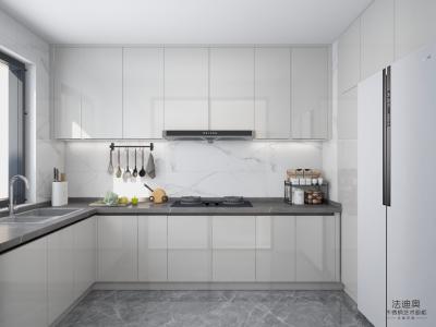 China Modern White Stainless Steel Kitchen Cabinets with Quartz Countertop for sale