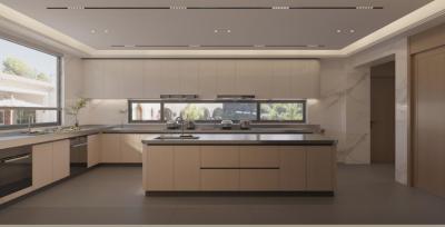 China U-Shaped Stainless Steel Kitchen Cabinets with Large Rectangular Island for sale