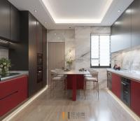 China Red & Black Galley Kitchen Cabinet with Extended Countertop for sale