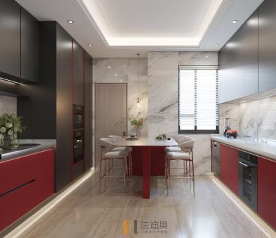 China Red & Black Galley Kitchen Cabinet with Extended Countertop for sale