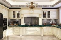 China Cream Stainless Steel Kitchen Cabinets with Green Marble Countertop for sale
