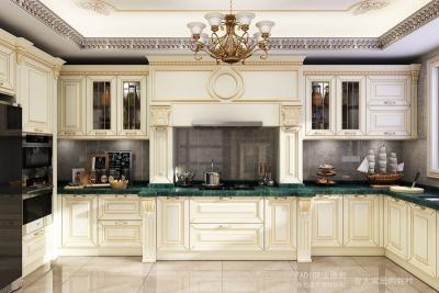 China Cream Stainless Steel Kitchen Cabinets with Green Marble Countertop for sale