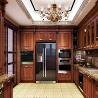 China Red-Brown Stainless Steel Kitchen Cabinets with Marble Countertops for sale