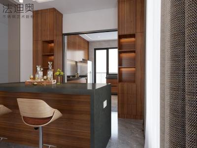 China Chinese Style Light Brown Wood Grain Stainless Steel Kitchen Cabinets for sale