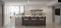 China Cream White Stainless Steel Kitchen Cabinets with Marble Island for sale