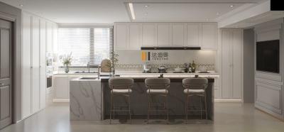 China Cream White Stainless Steel Kitchen Cabinets with Marble Island for sale