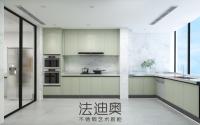 China Mung Bean Gray Stainless Steel Kitchen Cabinets With White Marble for sale