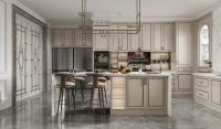 China Beige French Kitchen Cabinets with White Marble Island for sale