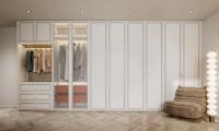 China Modern Minimalist Wardrobe With Sleek White Door Panels And Bum Hardware for sale