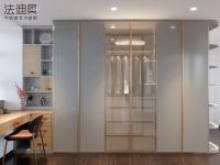 China Custom Size Gray Blue Modern Bedroom Wardrobe Furniture With Golden Accents for sale