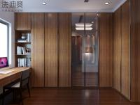 China Dark Wood Stainless Steel Wardrobe with Glass and Integrated Desk for sale