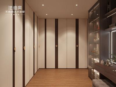 China Custom Beige U-Shaped Walk-In Closet with Glass Display for sale