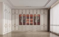 China French Style Custom Walk-In Closet with Cream Doors & Gold Trim for sale