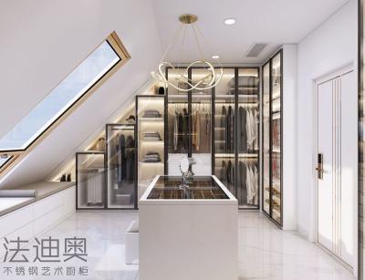China White Stainless Steel Walk-In Closet with Island Cabinet for sale