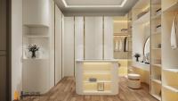 China White Stainless Steel Walk-In Closet with Gold Accents & Vanity for sale