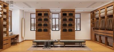 China Wood Grain Walk-In Closet with LED Lighting and Bag Display for sale