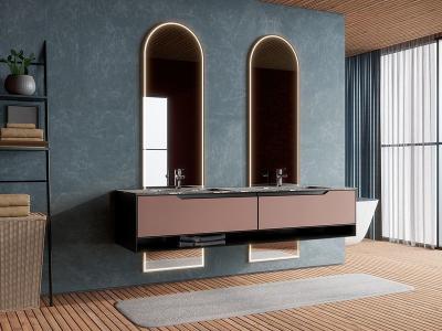 China Vermilion Stainless Steel Bathroom Vanity with Black Quartz Top for sale