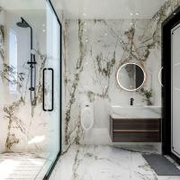 China Deep Wood Grain Stainless Steel Vanity with White Stone Countertop for sale