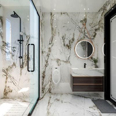 China Deep Wood Grain Stainless Steel Vanity with White Stone Countertop for sale