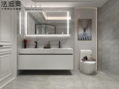 China White Stainless Steel Wall Mounted Vanity with Quartz Countertop for sale