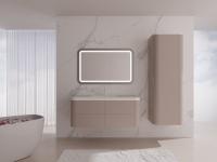 China Sakura Pink Floating Bathroom Vanity Cabinet with Rounded Edges for sale