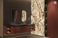 China Sophisticated Blush Red Stainless Steel Bathroom Cupboard With Dual Sided Grid Wall Panels for sale