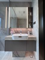 China Two-Tone Stainless Steel Bathroom Vanity with Marble Countertop for sale