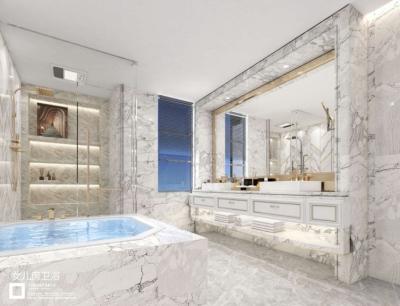 China White Stainless Steel Bathroom Vanity with Quartz Countertop & Gold Hardware for sale