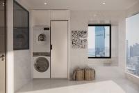 China Beige Stainless Steel Tall Laundry Room Cabinet with Embossed Door Panel for sale
