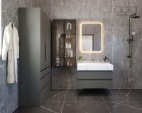 China Gray Stainless Steel Bathroom Vanity with LED Mirror & Quartz Top for sale