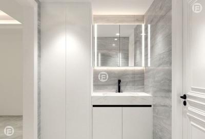 China Pure White Stainless Steel Bathroom Vanity with LED Mirror Cabinet for sale