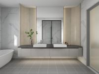 China Starry Gray Stainless Steel Bathroom Vanity with Curved Wood Panel for sale